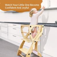 China Printing Silk-Screen Printing/Burned Wooden Baby Adjustable Height Kitchen Step Stool with Safety Rails for sale