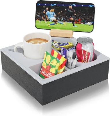 China Waterproof Anti-Spill Wooden Couch Cup Holder Tray for Bed Sofa Organizer Handmade for sale