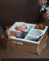 China Rotatable Phone Holder Wooden Silicone Bamboo Couch Cup Holder Tray Organizer for Bed Snacks Customized Logo Acceptable for sale