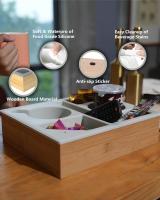 China Rotatable Phone Holder Wooden Silicone Bamboo Couch Cup Holder Tray Organizer for Bed Snacks Customized Logo Acceptable for sale