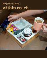 China Rotatable Phone Holder Wooden Silicone Bamboo Couch Cup Holder Tray Organizer for Bed Snacks Customized Logo Acceptable for sale