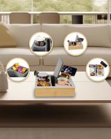 China Rotatable Phone Holder Wooden Silicone Bamboo Couch Cup Holder Tray Organizer for Bed Snacks Customized Logo Acceptable for sale
