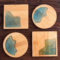 China 10Cm Live Edge Bamboo Square Resin Wooden Epoxy Wood Coaster Resin River Blue Emerald for sale