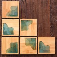 China 10Cm Live Edge Bamboo Square Resin Wooden Epoxy Wood Coaster Resin River Blue Emerald for sale