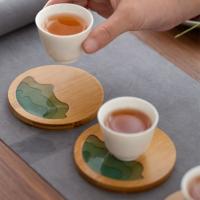 China 10Cm Live Edge Bamboo Square Resin Wooden Epoxy Wood Coaster Resin River Blue Emerald for sale