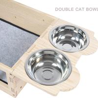 China Modern Design Style Wall Mounted Wood Cat Feeder Shelf With Two Bowls Custom Service for sale