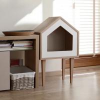 China Indoor Cat Tree Oak Wood Cat House in Natural Wood Color with Storage Containers for sale