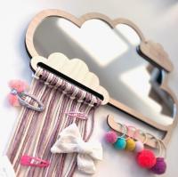 China Custom Cloud Shaped Wooden Framed Children Mirror with Hair Clip and Rubber Band Holders for sale