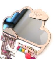China Custom Cloud Shaped Wooden Framed Children Mirror with Hair Clip and Rubber Band Holders for sale