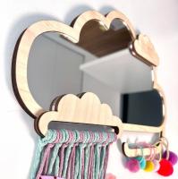 China Custom Cloud Shaped Wooden Framed Children Mirror with Hair Clip and Rubber Band Holders for sale