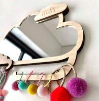 China Custom Cloud Shaped Wooden Framed Children Mirror with Hair Clip and Rubber Band Holders for sale