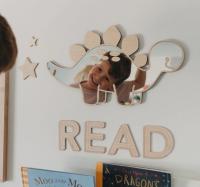 China Customized Logo Wooden Dinosaur Shaped Frame Mirror with Wooden Frame and Wooden for sale