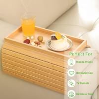 China Living Room Rectangle Sofa Tray Foldable Bamboo Couch Coaster with Chopping Blocks for sale