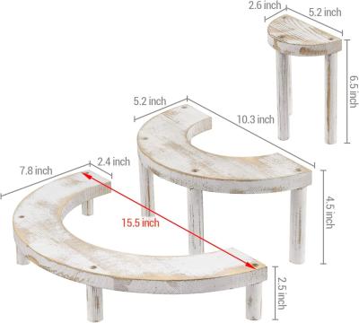China Embossed Wooden Whitewashed 3-Piece Set for Semicircle Cupcake Stand and Display Riser for sale