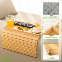 China Living Room Rectangle Sofa Tray Foldable Bamboo Couch Coaster with Chopping Blocks for sale