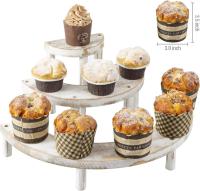 China Embossed Wooden Whitewashed 3-Piece Set for Semicircle Cupcake Stand and Display Riser for sale