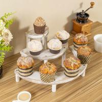 China Embossed Wooden Whitewashed 3-Piece Set for Semicircle Cupcake Stand and Display Riser for sale