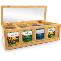 China Wooden Tea Bag Organizer with Laser Engraved Printing and Clear Acrylic Glass Window for sale