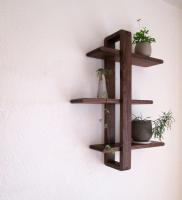 China Mid Century Modern Three-layer Handmade Solid Wood Wall Decor for Hanging Plants Art Books Photos for sale