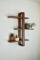 China Mid Century Modern Three-layer Handmade Solid Wood Wall Decor for Hanging Plants Art Books Photos for sale