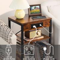 China Storage Container Design Style Brown Nightstand with USB Ports and Charging Station for sale