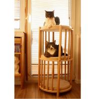 China Function Save Space Solid Wood Kitty Nest 2 Tier Cat Furniture Tree Cat House Cave Bed for sale