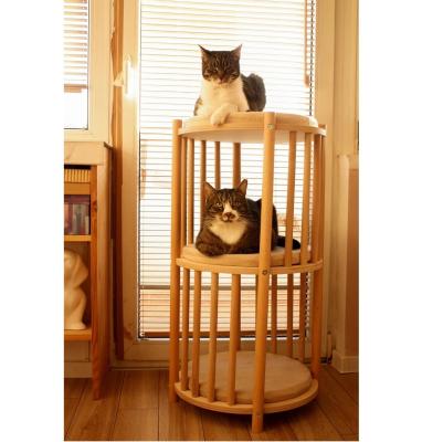 China Function Save Space Solid Wood Kitty Nest 2 Tier Cat Furniture Tree Cat House Cave Bed for sale