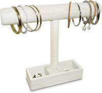 China Living Room Custom Wooden T-Bar Jewelry Display Stand with 2-Compartment Storage Tray for sale