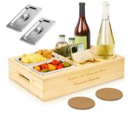 China Customized Logo Wood Sofa Tray with Drink Holder Removable Lid and Storage Compartment for sale