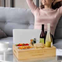 China Customized Logo Wood Sofa Tray with Drink Holder Removable Lid and Storage Compartment for sale