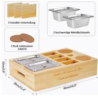 China Customized Logo Wood Sofa Tray with Drink Holder Removable Lid and Storage Compartment for sale