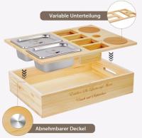 China Customized Logo Wood Sofa Tray with Drink Holder Removable Lid and Storage Compartment for sale