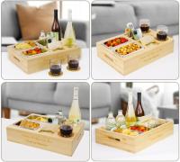 China Customized Logo Wood Sofa Tray with Drink Holder Removable Lid and Storage Compartment for sale