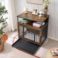 China Indoor Wooden Dog Crate 202406 Double Doors Large Dog Cage with Anti Slip Pull Out Tray for sale