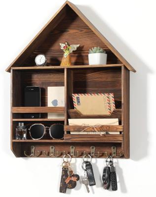 China Easy Install Decorative Wooden Key Hanging Rack with 5 Double Hooks Customized Logo for sale