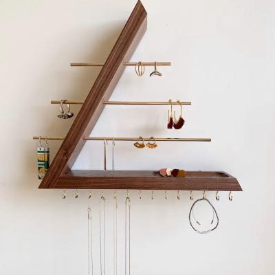 China Logo Customized Acceptable Unfinished Birch Wood Color Hanging Walnut Jewelry Organizer for sale