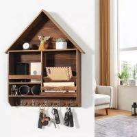 China Easy Install Decorative Wooden Key Hanging Rack with 5 Double Hooks Customized Logo for sale