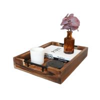 China Wooden Serving Tray with Metal Handles for Living Room Bedroom Entryway Kitchen Decor for sale