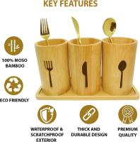 China Installation Type Standing Type Bamboo Utensil Holder with Wooden Cutlery Organizer for sale