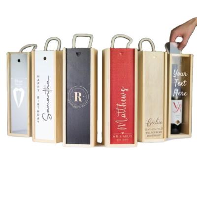 China Custom Order Accepted Laser Engraved Wooden Wine Box with Acrylic Inserts and Sliding Lid for sale