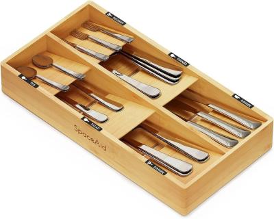 China Organizer Silverware Drawer with Plain Wooden Box 6 Slots Bamboo Tray Holder in Natural for sale
