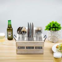 China Non-folding Rack for Utensils and Napkins White Washed Solid Wood Black Metal Handles for sale