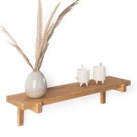 China Double Tiers Wooden Office Decoration Floating Wall 2 Shelves Oak Minimalist Ledge Shelf for Home Save Space for sale