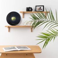 China Double Tiers Wooden Office Decoration Floating Wall 2 Shelves Oak Minimalist Ledge Shelf for Home Save Space for sale
