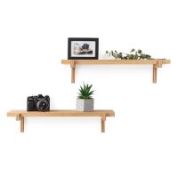 China Double Tiers Wooden Office Decoration Floating Wall 2 Shelves Oak Minimalist Ledge Shelf for Home Save Space for sale