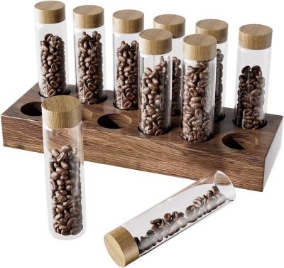 China Versatile Wooden Coffee Bean Storage Container with Single Dose Tube and Holder Stand for sale