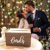 China Wedding Card Box for Reception Brown Wooden Envelope Money Box Printing Laser Engrave for sale