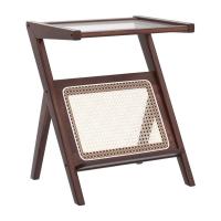 China General Home Furniture Modern Rattan Woven Coffee Table Glass Bedside Table Corner for sale