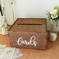 China Wedding Card Box for Reception Brown Wooden Envelope Money Box Printing Laser Engrave for sale