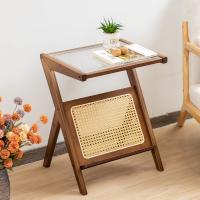 China General Home Furniture Modern Rattan Woven Coffee Table Glass Bedside Table Corner for sale